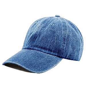 The Hat Depot Dad Hat Unisex Blank Washed Low Profile Cotton and Denim Plain Baseball Cap Hat (Blue Denim)