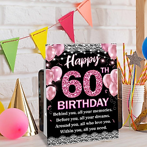 60th Birthday Party Table Sign with Paper Holder, Rose Gold Birthday Standing Sign for Table Decoration, Happy Birthday Table Decor for Women, Anniversary Celebration Favor Supplies(1 Set of), A11