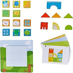 HABA Animal Squares Chunky Wooden Puzzle Building Blocks Arranging Game with Template Cards, Montessori Toys Toddler Puzzle Ages 2+ (Made in Germany)