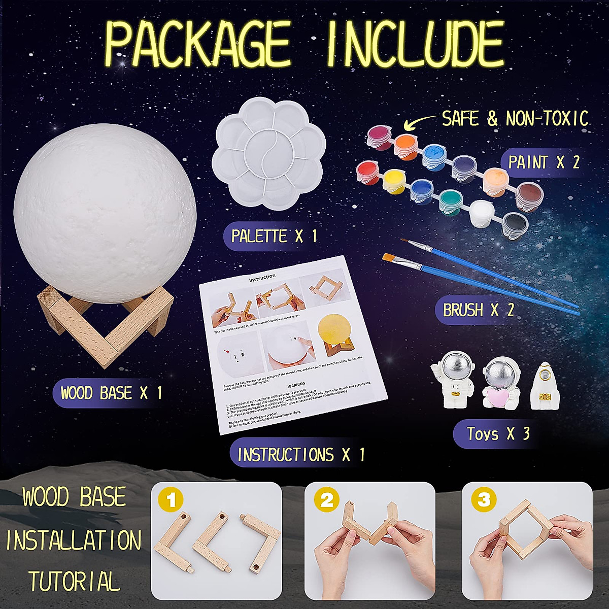 [ Update 2024] Paint Your Own Moon Lamp Kit, 5.9 inches-Button Battery Type DIY Moon Night Light for Kids Art Supplies Creativity Arts & Crafts Kit for Kids, Teen Girls Boy Birthday