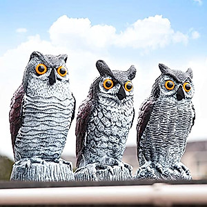 3 Pack Owl Decoy to Scare Birds Away, Fake Owl Scarecrows, Pigeon Deterrent, Plastic Owl Statue for Outdoor Garden Yard