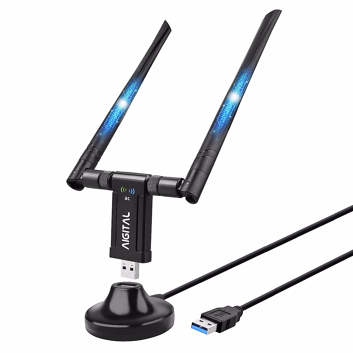 1200Mbps USB WiFi Adapter Wireless Network Adapter for Laptop/Computer/Notebook with Extension Cable and Base, Compatible with Windows 11/10/8/7/XP & Mac OS X