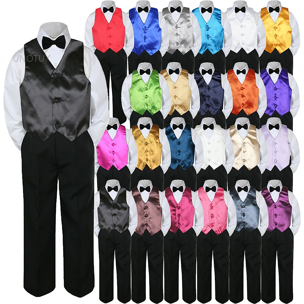 4pc Baby Toddler Kid Boys Gold Vest Black Pants Bow Tie Suits Set (7)