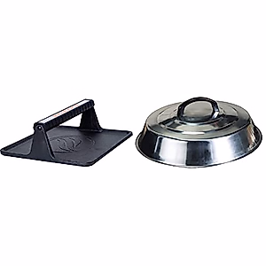 Blackstone XL Griddle Press, 5436, Cast Iron Smooth Grill Meat Press, Black & Griddle Accessories - 12 Inch Round Basting Cover - Stainless Steel - Cheese Melting Dome and Steaming Cover