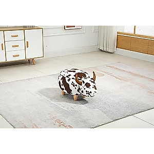 Home 2 Office Cow Ottoman for Kids' Bedroom, Playroom, Nursery, and Living Room, Animal Ottoman with Storage, Footstool for Kids, Brown Cow Print