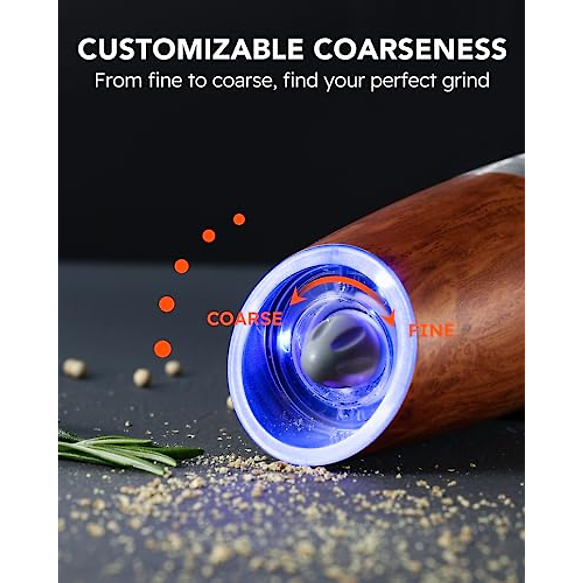 FORLIM Upgraded 9 Oz Capacity Gravity Electric Salt and Pepper Grinder Set, Battery Powered One Hand Operation Refillable Automatic Pepper Grinder Adjustable Coarseness(Wood grain)