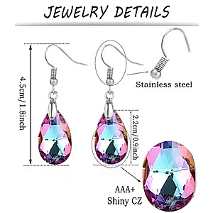 Akeoqi 6 Pairs Leverback Dangle Earrings Set Multi-color Tear Drop Cubic Zirconia Dangle Earrings For Women