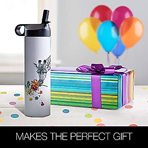 Tree-Free Greetings Checking in Giraffe Vacuum-Insulated Stainless Steel Sportiva Tumbler, With Internal Straw, 17 Ounce