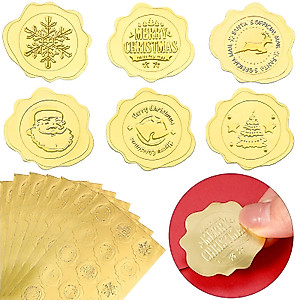 Gersoniel 480 Christmas Embossed Envelope Seals Stickers Wax Foil Seal Stickers Envelopes Self-Adhesive Seal for Greeting Card Wedding Party Decor(Funny Style,Gold)