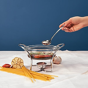 Rigeli Regent Chromeplated Wire Sauce Warmer w/Ladle Stainless Steel Round Soup Warmer with spoon Perfect for Chocolate, Caramel, Cheese, Sauces and More