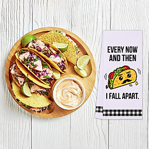 LXOMILL Funny Kitchen Towels, Cute Decorative Dish Towels Sets, Absorbent Waffle Hand Towels, Housewarming Gifts for New Home, Women, Mom, Set of 4, Funny House Warming Presents, Hostess Gifts