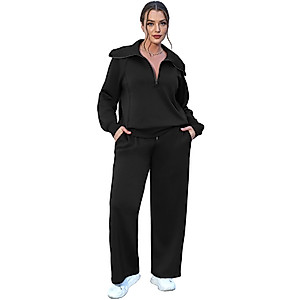 XIEERDUO Loungewear Set Women Fall Fashion 2024 Sweatsuit Set 2 Piece Outfits Black M