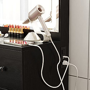 IRONCK Vanity Desk Set with LED Lighted Mirror & Power Outlet, 7 Drawers Makeup Vanities Dressing Table with Stool, for Bedroom, Black