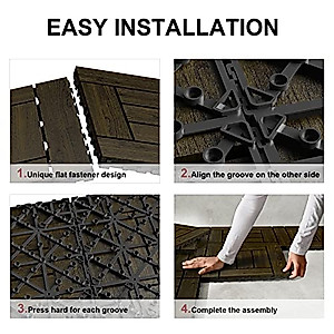 VANCASTLE 9PCS Wood Interlocking Deck Tiles 11.8"x11.8", Patio Flooring Outdoor Waterproof All Weather Use, Wood Flooring for Patio Garden Poolside Front/Back Yard, Espresso-Checked