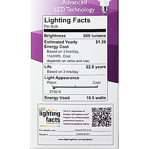 Philips 433227 10.5-watt Slim Style Dimmable A19 LED Light Bulb, Soft White