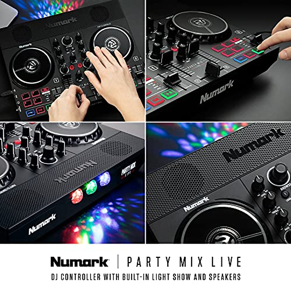 Numark Party Mix Live + HF125 - DJ Controller/Adults & Kids DJ Set with DJ Lights, DJ Speakers, DJ Mixer and Portable DJ Headphones