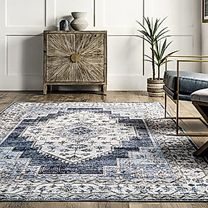 nuLOOM Dania Machine Washable Medallion Accent Rug, 2x3, Navy