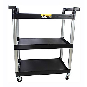 MaxWorks 80774 3-Shelf Utility Plastic Cart with Wheels-225 Lbs Maximum Capacity , Black