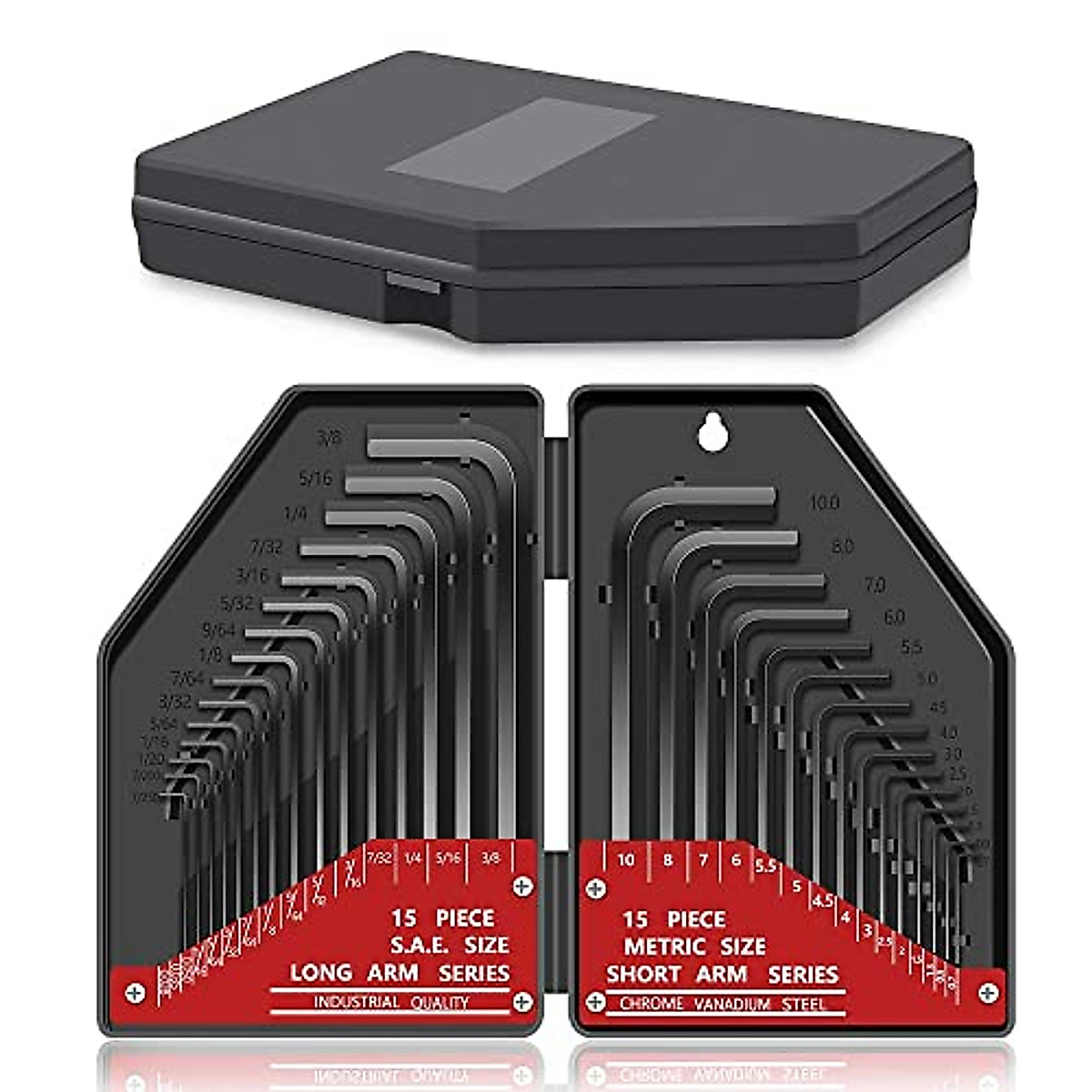 Kingsdun 30 Pcs Hex Key Set Metric/Imperial Short/Long Arm | SAE 0.028-3/8 inch | Metric 0.7-10 mm | Steel Allen Wrench Key for Furniture Assembly Bike Maintenance Disassemble Install Cars