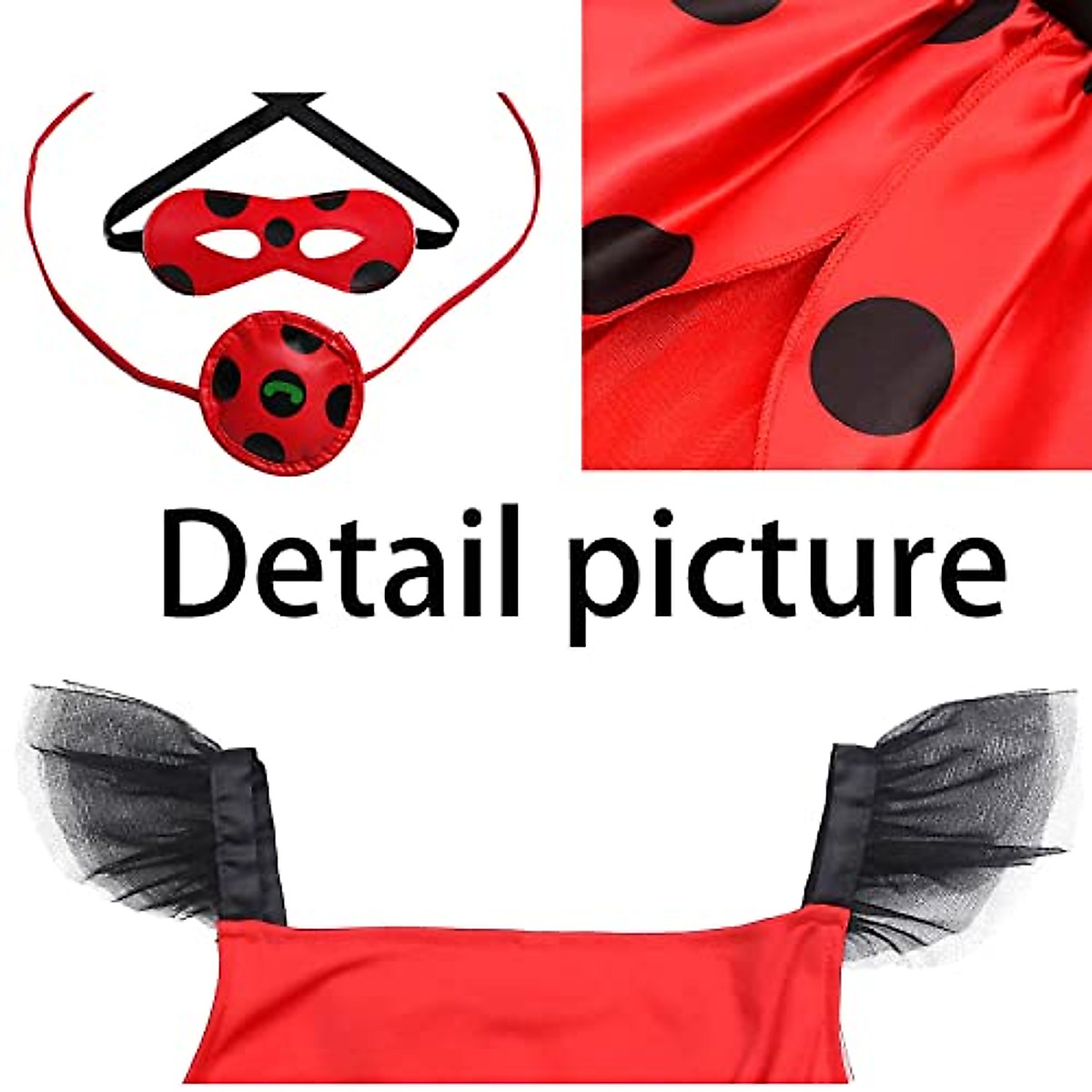 Oilzorr Ladybug Dress Costume for Girls with eye mask and Bag for Birthday Gifts Halloween Christmas 3Pcs Sets (9-10/150)