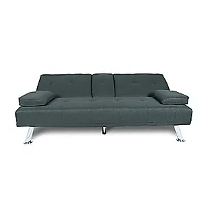 ERYE Modern Futon Loveseat Convertible Sleeper Bed for Living Room Apartment Small Space Furniture Sets with 2 Cup Holders Metal Legs,Removable Soft Pillow-Top Armrest, Sofa & Couch, Dark Grey