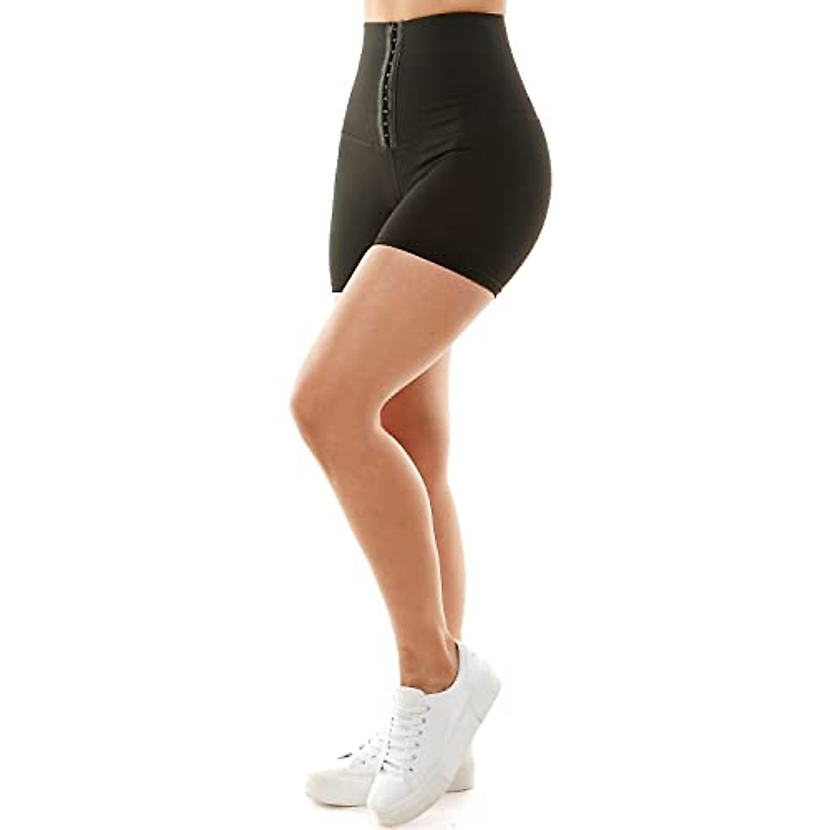 EttelLut - Enhanced Tummy Control Shapewear Shorts for Women - Body Shaper Waist and Thigh Slimmer Trainer - 3 Hook Closure - Perfect for Everyday, Yoga and Workout - Black Large