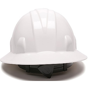 Pyramex Safety SL Series Full Brim Hard Hat, 4-Point Ratchet Suspension, White, Medium