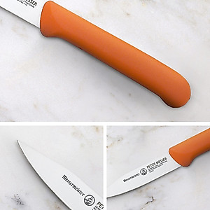 Messermeister Petite Messer 3” Spear Point Parer with Matching Sheath, Orange - German 1.4116 Stainless Steel & Ergonomic Handle - Lightweight, Rust Resistant & Easy to Maintain