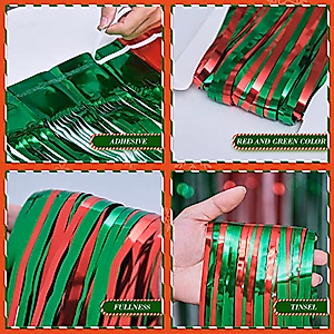 LYUBASA 3 Pack Christmas Party Decorations, Red and Green Tinsel Foil Fringe Curtains,Ugly Sweater theme Photo Booth Prop Streamer Backdrop decor Indoor outdoor Party Supplies for Happy New Year party