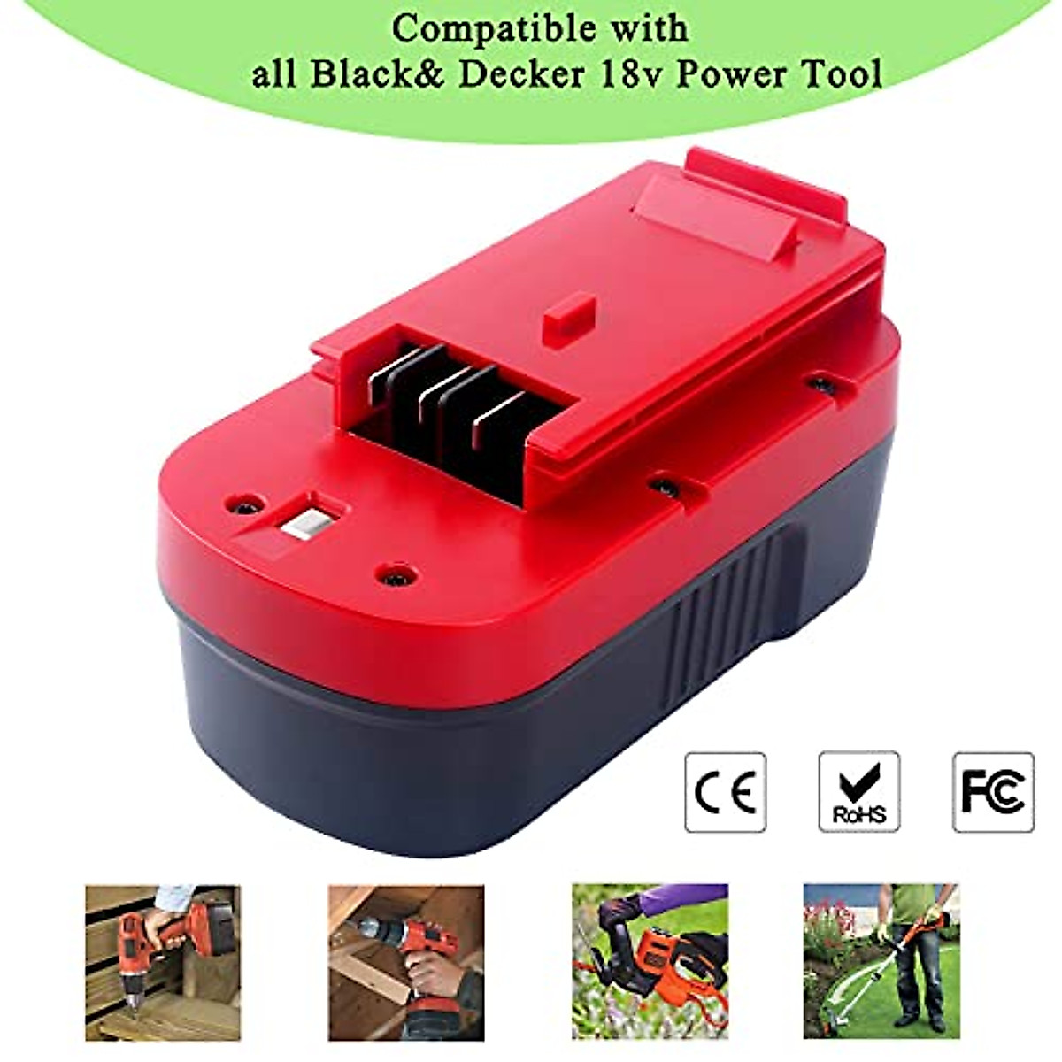 2 Packs 3.6AH HPB18 Replacement Battery Compatible with Black and Decker 18V Battery Ni-Mh HPB18 244760-00 A1718 FS18FL FSB18 Firestorm（Red）