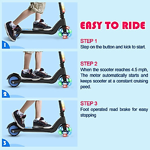 SISIGAD Electric Scooter for Kids Ages 6-12, LED Light-Up Deck, Kids Scooters with 3 Adjustment Levels Handlebar to 36 Inches High,5.3" Wheel UL Certificated Kick Scooter, Christmas Birthday Gifts