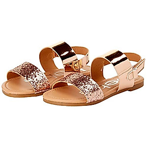 bebe Girls' Sandals - Comfort Sole Open Toe Two Strap Dress Sandals for Little and Big Girls - Fancy Girls Glitter Sandals, Size 2 Little Kid, Rose Gold