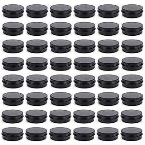 Foraineam 48 Pack 2 oz Round Lip Balm Tin Cans - Aluminum Cosmetic Sample Containers with Screw Lid - Matte Black Metal Empty Tins Storage Travel Tin Jars