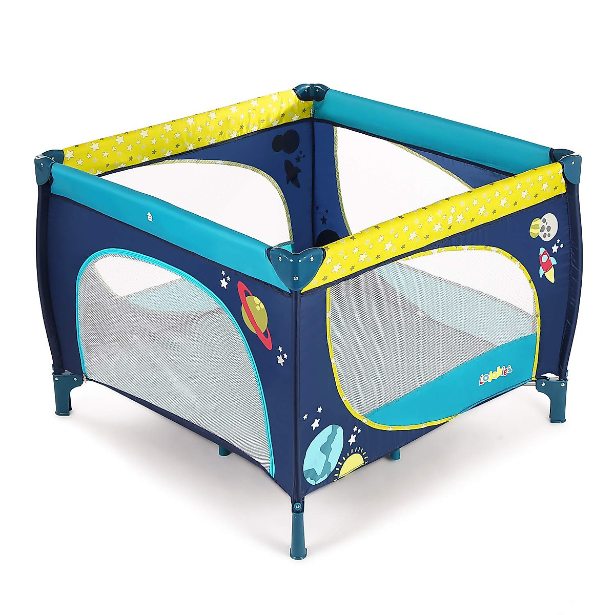 Baby Play Portable Playard Play Pen with Mattress Safety Baby Playard with Door Activity Center for Toddler Boys Girls Fun Time Indoor and Outdoor 39inch x 39inch（Blue）