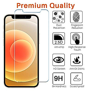 Focuses iPhone 12 Screen Protector, iPhone 12 Pro Screen Protector, Anti Blue Light Tempered Glass Film for Apple iPhone 12 Pro & iPhone 12,3-Pack