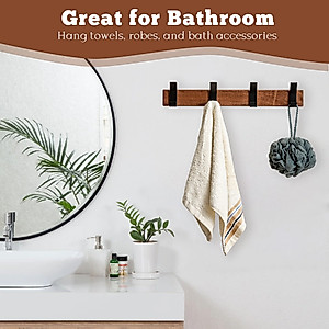 RVXHUA 15.7'' Wall Mounted Coat Rack with 4 Hooks - Solid Walnut Wood Towel Rack for Bathroom, Entryway Hat Hanger, Space-Saving Farmhouse Decor for Mudroom, Bedroom, Kitchen, Closet