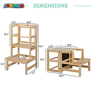 JOYMOR Kids Kitchen Standing Tower with Safety Rail, Chalkboard, Children Learning Step Tower for Kitchen Counter, Mothers' Helper (Natural)
