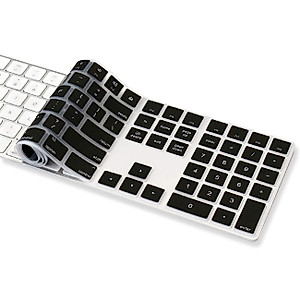 ProElife Ultra Thin Silicone Keyboard Cover Protector for 2019-2017 Apple iMac Magic Keyboard with Numeric Keypad A1843 Full Size Wireless Bluetooth Numeric Keyboard, US Enter (Black)