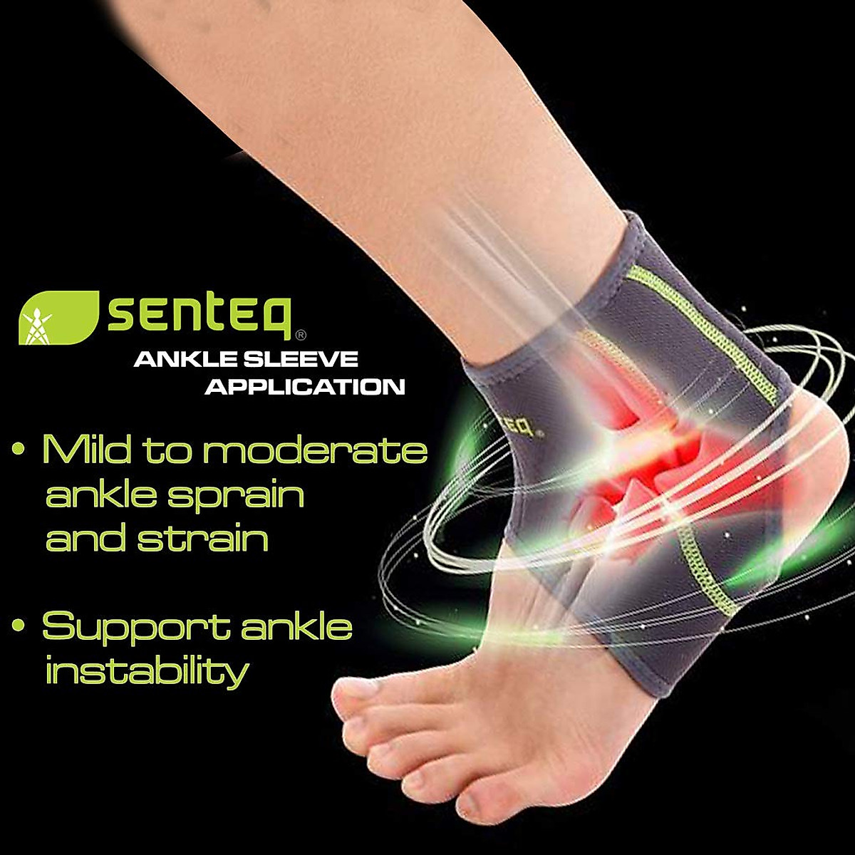 SENTEQ Ankle Brace for Men & Women- Compression Support for Sprained Ankles & Plantar Fasciitis, Elastic Neoprene Slim Sleeve for Jogging & Running, Ankle Stabilizer and Support for Walkers (Medium)
