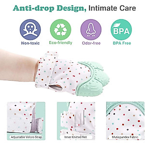 Baby Teething Mitten for Babies - Self-Soothing Pain Relief Teething Toys Glove for Teething Babies, Toddlers, Infants, Unisex - Natural Organic BPA Free,3+ Months (Mint Green)