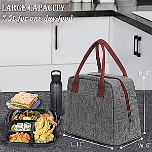 DIIG Lunch Bag for Women, Large Reusable Insulated Lunch Box for Work, Adult Foldable Tote for Office, Freezable Bag with Pocket, Gray/Floral/Flower/Flamingo Printing (Gray)