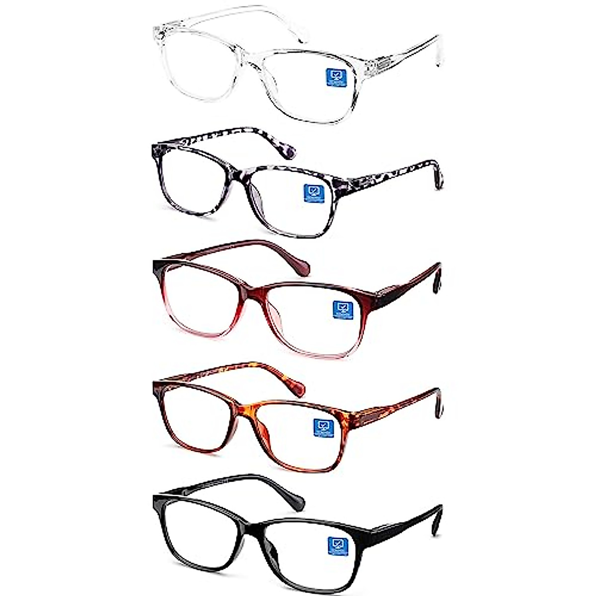 K KENZHOU 5-Pack Reading Glasses Blue Light Blocking, UV400 Ultra Lightweight Spring Hinge Eyeglasses, Computer/TV/Phone Readers, Anti Eyestrain, UV Glare, Blurry Vision, for Men & Women(150)