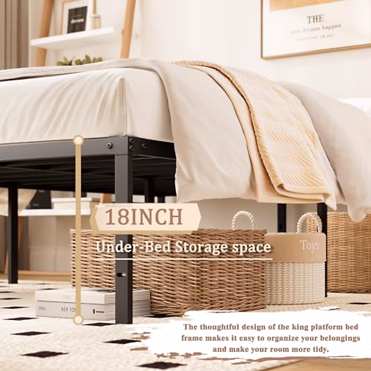 Besebay California King Bed Frame 18 Inch Heavy Duty Metal Frames with Steel Slats Support Ample Storage No Box Spring Needed, Easy Assembly, Noise Free, Black