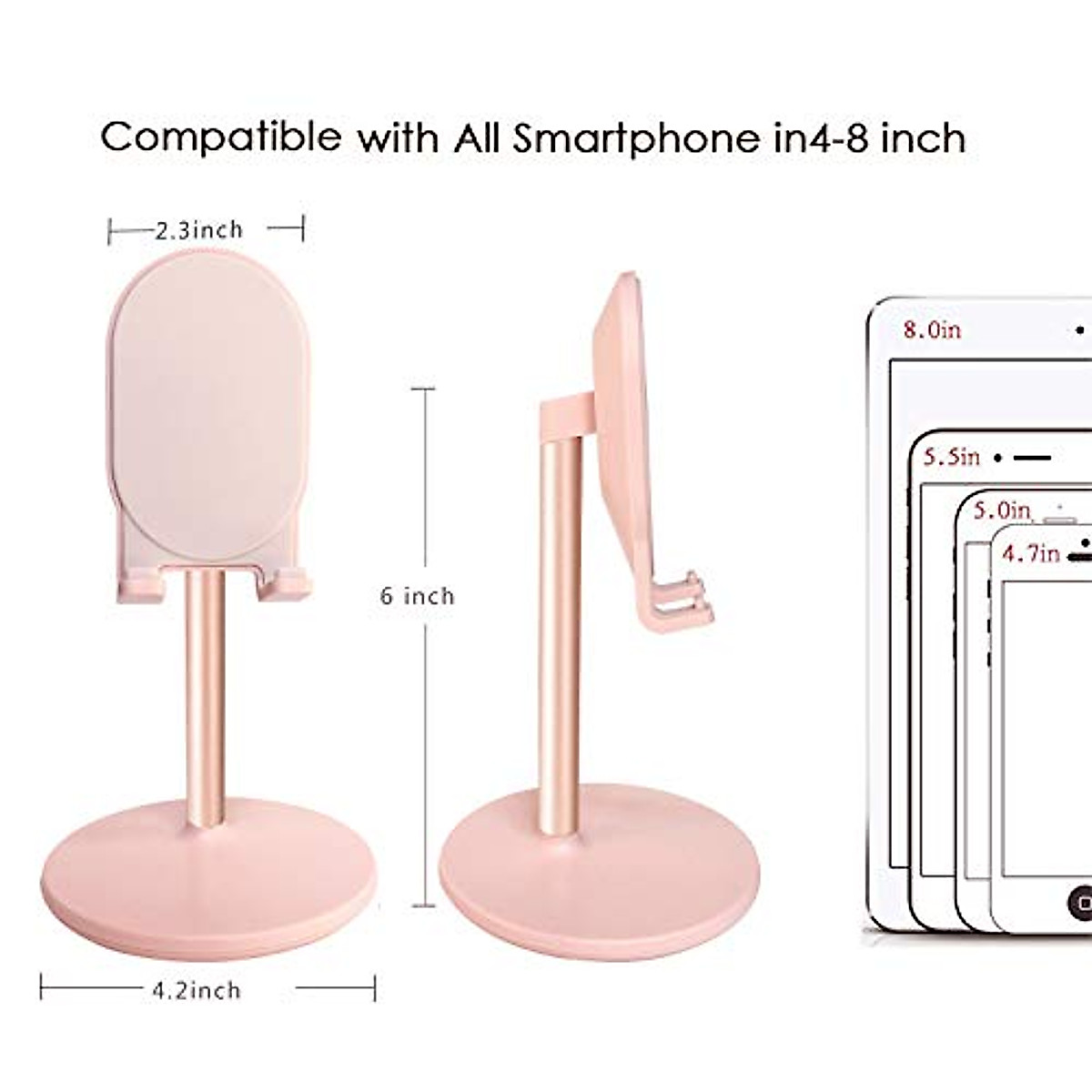 Adjustable Cell Phone Stand for Desk, Hands-Free Cell Phone Holder (Pink)