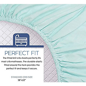 2 Pack Jersey Crib Sheets Set, Stretchy Jersey Knit Crib Fitted Sheet for Boys and Girls, Size 28 x 52 in, Baby Sheets Fit Standard Crib and Toddler Bed (Aqua Grey)