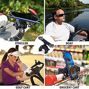 Universal Cell Phone Holder Mount - Golf Cart, Push Cart, Baby Stroller, Shopping Cart, Bike, Motorcycle, Boat, Spin Bike, Bicycle Handlebars - iPhone, Samsung Galaxy and Note, Pixel, Any Smartphone