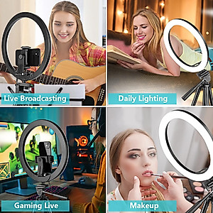Sensyne 12'' Ring Light with 50'' Extendable Tripod Stand, LED Circle Lights with Phone Holder for Live Stream/Makeup/YouTube Video/TikTok, Compatible with All Phones