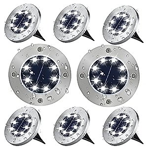 KAQ - Upgraded Solar Ground Lights, Super Bright Outdoor Garden in-Ground Lights, Waterproof Solar Garden Lights, Landscape Lights for Yard, Pathway, Lawn, Patio, Deck, Walkway (Cool White 8PK)