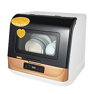 Countertop Dishwasher, Compact Dishwasher, Portable Dishwasher, Stainless Steel Fully Automatic Dishwasher with 4 Wash Programmes LED Lights for Apartments, Dormitories, Caravans.