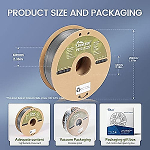KINLUOT PETG Filament 1.75mm 3D Printer Filament Grey PETG, Easy to Print, Dimensional Accuracy +/- 0.03 mm, 1kg Cardboard Spool (2.2lbs), Fit Most FDM Printer (Gray)